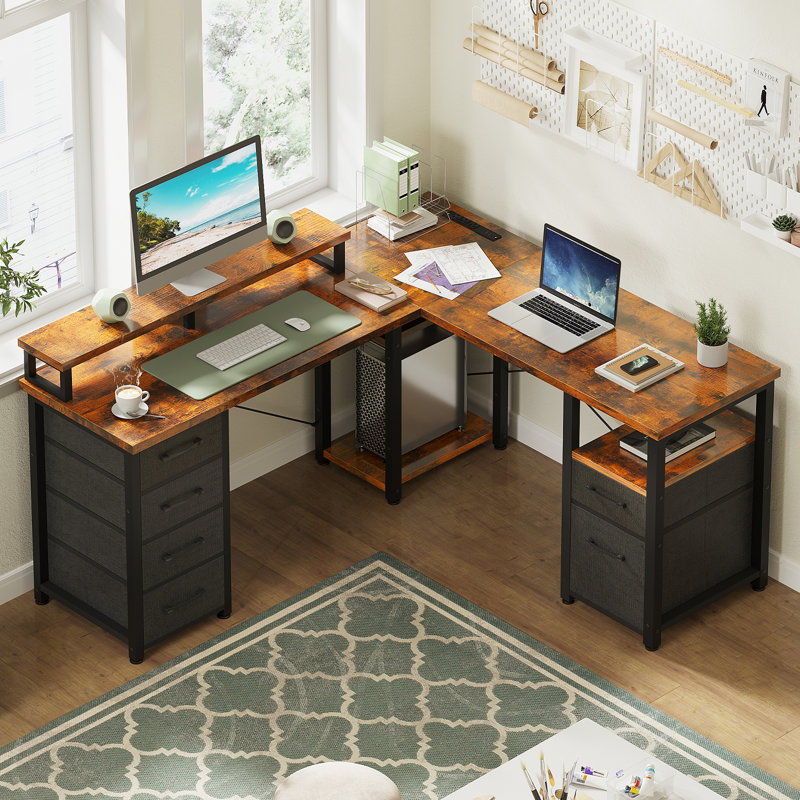 Elverton L Shaped Gaming Desk with Built in Outlets Brown Black